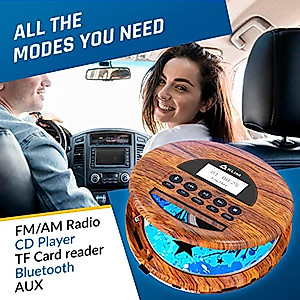 KLIM Nomad Wood + Portable CD Player Walkman + Long-Lasting Battery + Includes Headphones + Radio FM + Compatible MP3 CD Player Portable + TF Card, Radio FM, Bluetooth + Ideal for Cars + New 2022