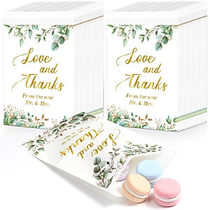 Geiserailie 100 Pcs Wedding Favor Bags Love and Thanks Bags Wedding Favors Candy Buffet Bags Self Adhesive Wedding Gift Bags Paper Wedding Treat Bags Party Favor Goodie Bags, 5 x 8 inch
