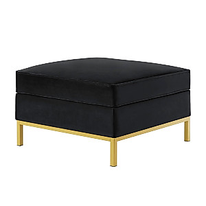 24KF Mid-Century Modern Upholstered Square Sofa Ottoman Couch Ottoman, upholstered Velvet Padded Cushion Coffee Table Ottoman,Large Footrest Ottoman for Sofa Couch-Black