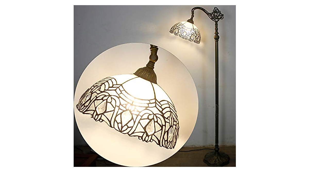 WERFACTORY Tiffany White Stained Glass Arched Floor Lamp