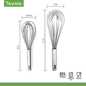 Stainless Steel Whip Whisk Set, 9" & 11" - Kitchen Balloon Whisks for Cooking, Blending, Mixing, Stirring, Whipping & Beating - Whisking Tool as Mixer, Frother & Stirrer - Dishwasher Safe - Set of 2