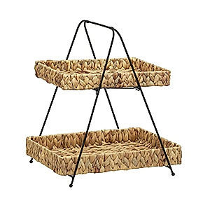 Household Essentials Water Hyacinth Geometric Tray Tower with 2 Baskets, Natural