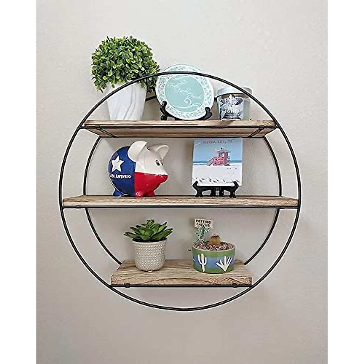 TFER Floating Shelves Wall Mounted Hanging Shelf Hexagon Rustic Farmhouse Shelves for Wall Decor,Storage | Metal Bracket and Reclaimed Natural Wood Shelf for Living Room,Bedroom,Bathroom,Kitchen