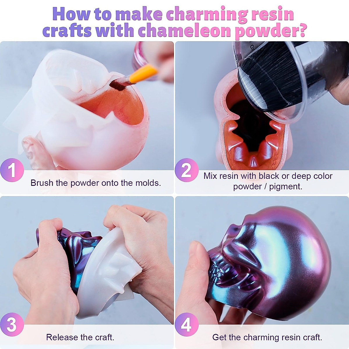 LET'S RESIN Chameleon Mica Powder, 10 * 5g Color Shift Mica Powder for Epoxy Resin/Tumbler, Saturated Color Shifting Chrome Pigment Powder for Painting,Slime,Nails