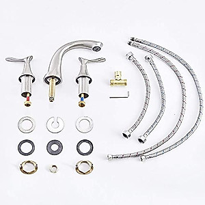 Comllen Widespread 3 Hole Brushed Nickel Bathroom Faucet, Modern 8 Inch Two Handle Bathroom Sink Faucet Lavatory Vanity Faucet with Water Hoses and Pop-up Drain