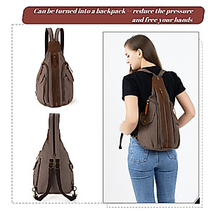 Jannloe Canvas Sling Backpack Casual Crossbody Pack for Women Men Shoulder Rucksack Daypack