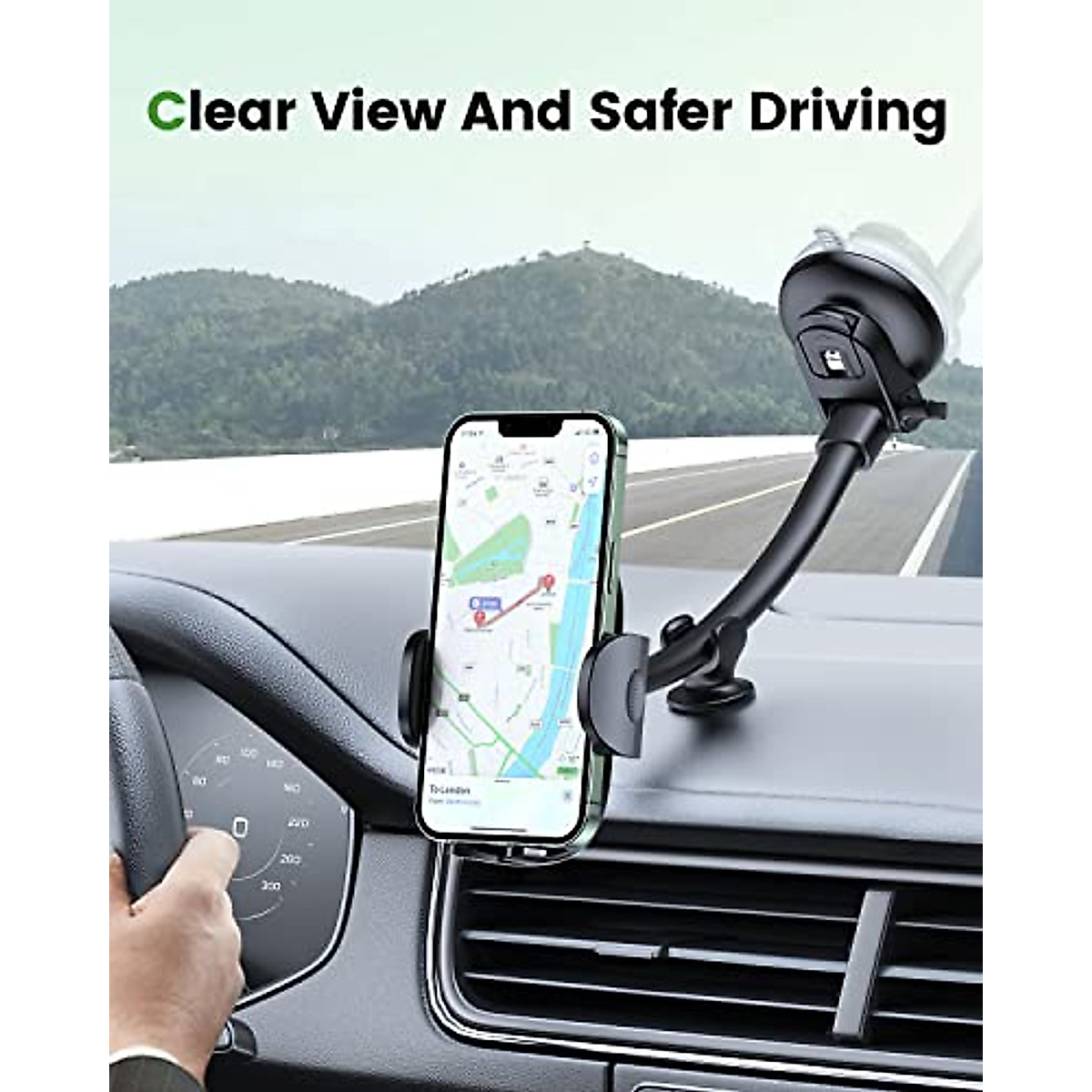 APPS2Car Suction Cup Phone Holder for Car 7" Windshield Dashboard Windows Car Phone Mount Gooseneck Truck Cradle with Strong Suction Compatible with iPhone 13/13 Pro Max, Samsung and All 4-7" Devices