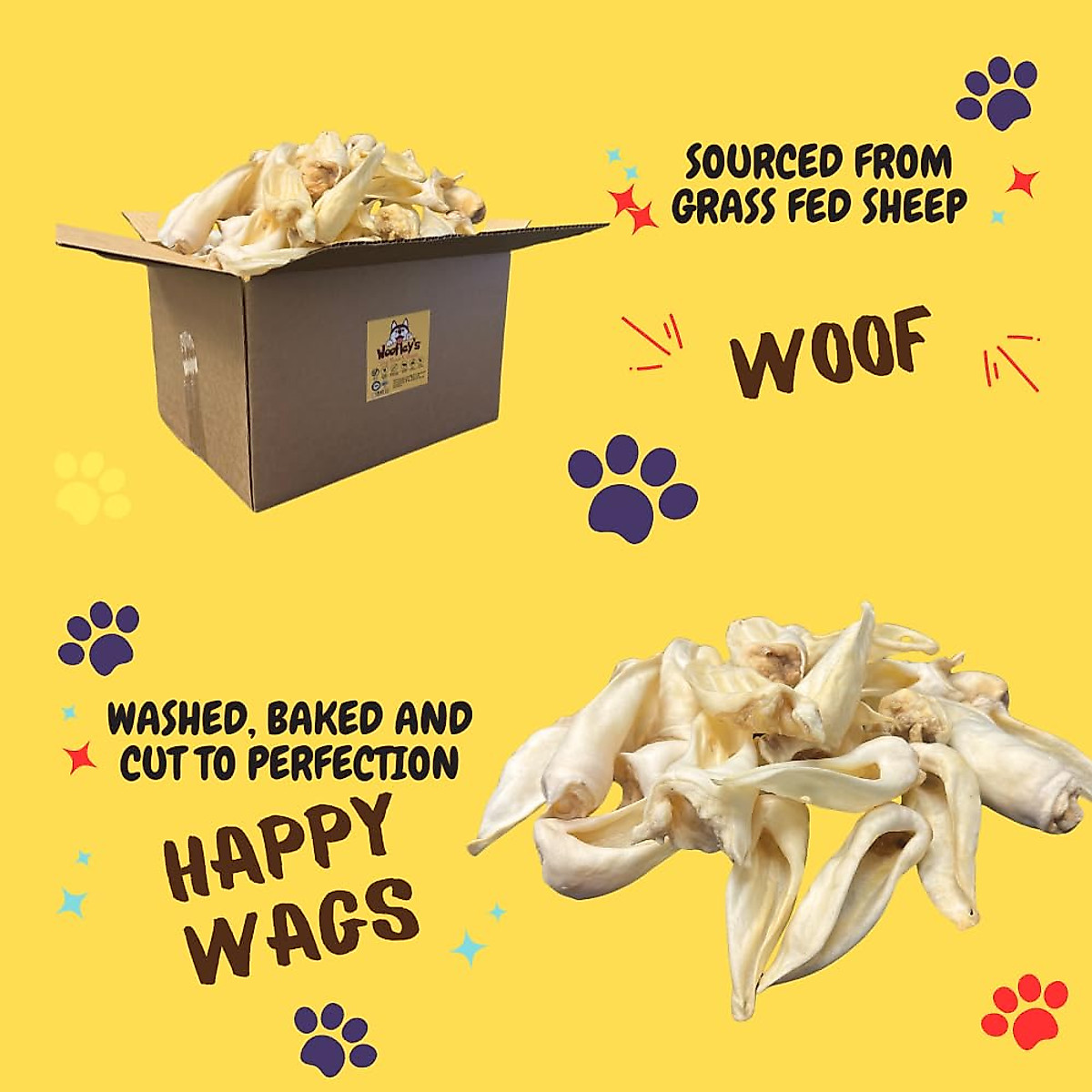 Woofley's - 100% Natural Whole Lamb Ear Dog Chews- 100 Count - Our Healthy Dog Lamb Ears are Easy to Digest and Great for Small, Medium Or Large Dogs