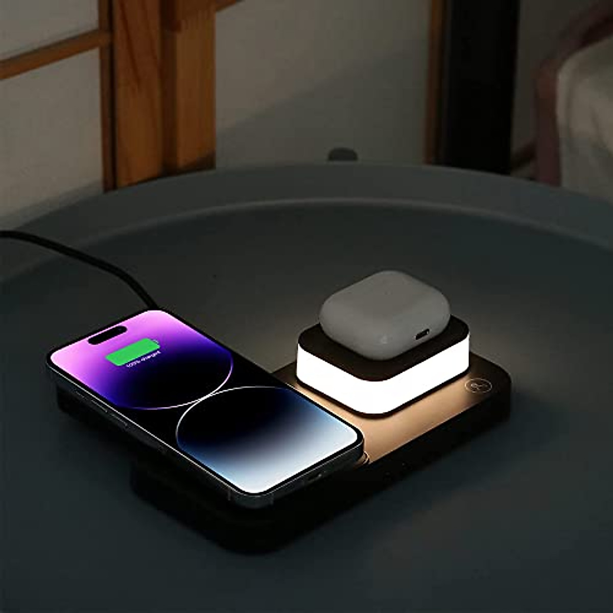 Wireless Charging Station Compatible with Apple iWatch8/Ultra/7/SE/6/5/4/3/2, 3 in 1 Wireless Charger Nightlight for Airpods 2/3/Pro iPhone 14 Plus/13/12/Pro MAX/Mini/11/XS/XR/8 and Samsung(Black)