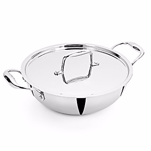 Vinod Titanium Triply Stainless Steel Indian Kadhai with Lid, 26 cm Diameter, 3.30 Ltr Capacity, Induction & Gas Stove Compatible, Heat Resistant Handles, Ideal for Frying and Sauteing, Pack of 1