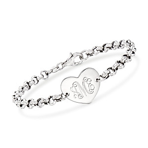 Ross-Simons Monogram - Italian Sterling Silver Heart Bracelet. 7 inches