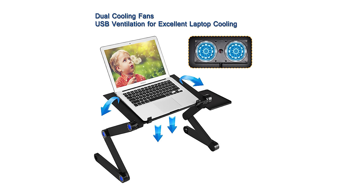 Adjustable Laptop Bed Table with Cooling Fan & 360° Rotation
