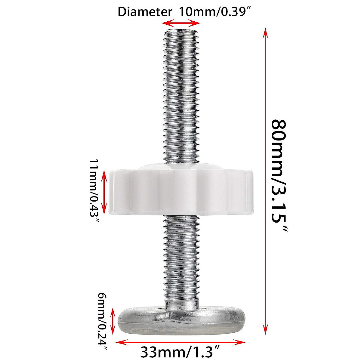 OwnMy M10(10mm/0.39") Gate Adapter 4PCS Gate Threaded Spindle Rod Accessory Pressure Gate Replacement Parts Screw Mounted Bolts Kit for Pets Gates Stair Railing Gates, White