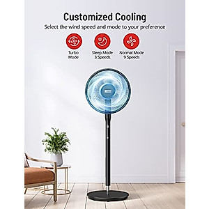 Paris Rhône Fans for Home Bedroom, Quiet Pedestal Floor Fan with Remote, Turbo&12 Speed Levels, 120° Oscillating, DC Motor Fan with 7 Blades, 8H Timer, Sleep Mode, Adjustable Height up to 46.8"