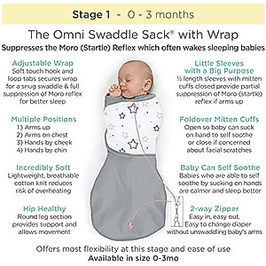 Amazing Baby 6-way Omni Swaddle Sack with Wrap & Arms Up Sleeves & Mitten Cuffs, Easy Swaddle Transition, Better Sleep for Newborn Baby Girls, Pink Stripes, Small 0-3 Months