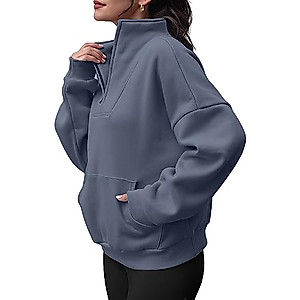 Trendy Queen Half Zip Sweatshirts Quarter Zip Pullover Hoodies for Women Oversized Fleece Soft Sweaters Comfy Fall Winter Clothes 2023 Y2K Greyblue