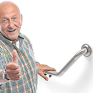 AquaChase 1-1/4 x 16inch Angled Grab Bar for Stud Mount with Knurled Grip, Bathroom Mobility Aid, ADA Compliant Heavy Duty 500lbs Support, Rustproof Stainless Steel (Brushed Nickel)