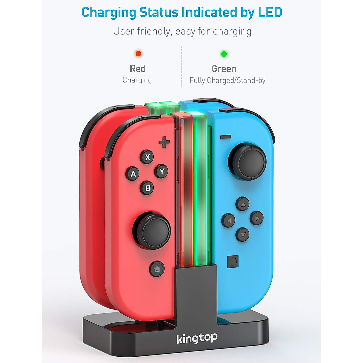 KINGTOP Charging Station Compatible for Nintendo Switch Joy-Con & OLED Model Controllers Charger Dock Stand with Individual LEDs Indicator and Type C Charging Cable