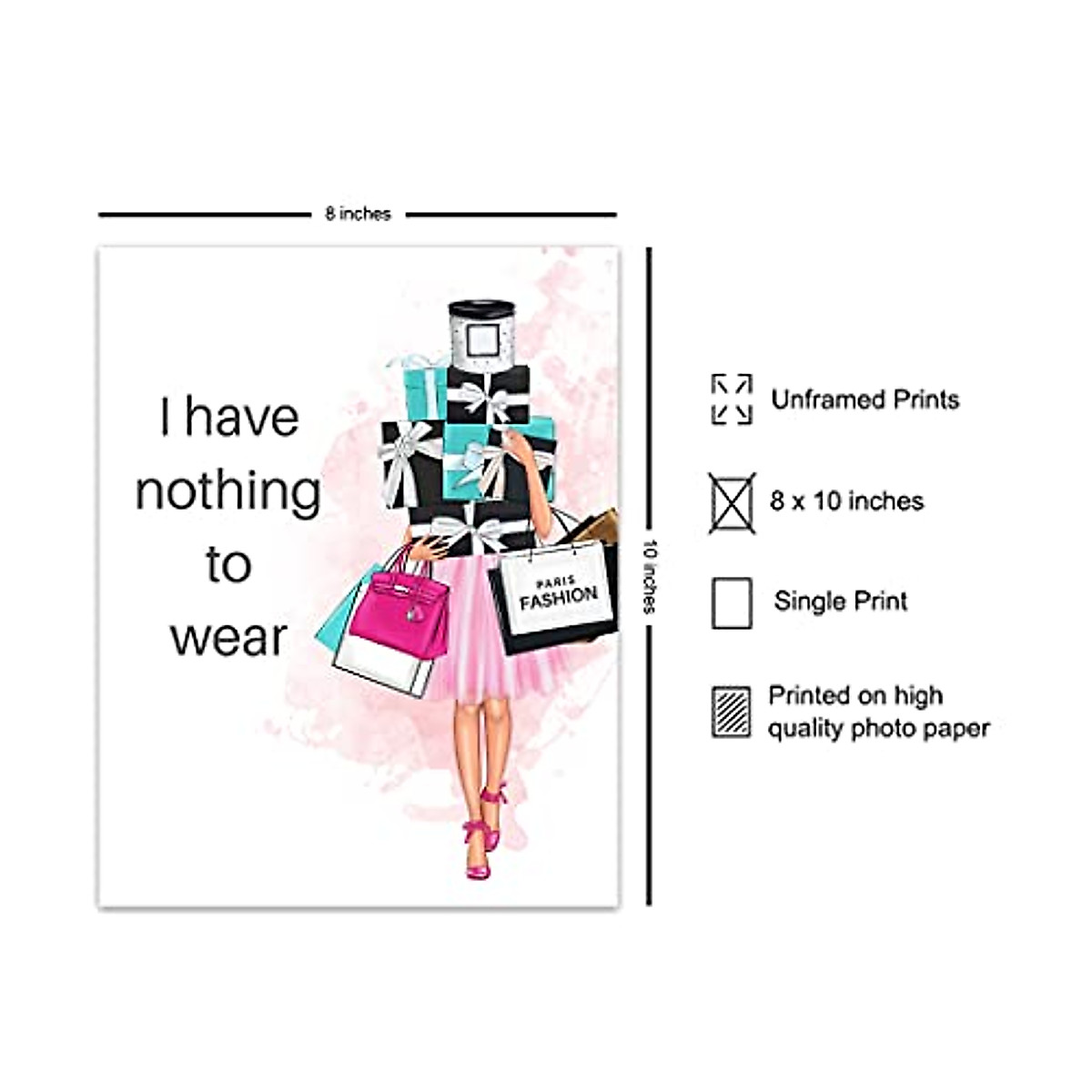 Fashion Wall Decor for Women - Glam Decor - Designer Wall Art - High Fashion Wall Art - Bathroom, Bedroom Decor for Women - I Have Nothing to Wear - Light Blue 8x10