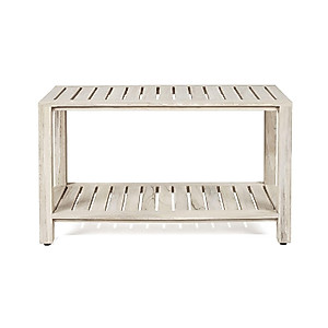 TeakCraft Teak Gray Shower Bench with Shelf 30 Inch for Bathroom, Spa - Fully Assembled, Shower Stool, Rustic Gray Finish The Ricina