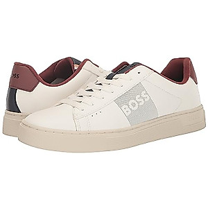 BOSS Men's Rhys Low Profile Cupsole Sneaker with Side Logo, Cloud White/Brown, 10