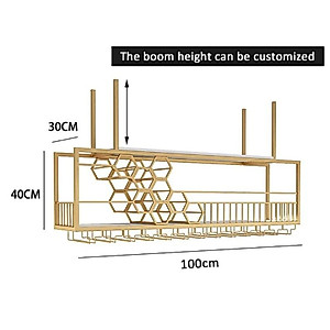 European Style Iron Hanging Wine Glass Rack Wine Rack Ceiling Decoration Shelf Bar Accessories Glassware Rack Holder Glass Display Cabinets 100cm,Gold,120 * 30 * 40
