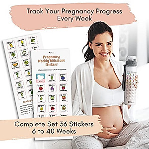 Mewl Pregnancy Water Bottle Tracker with Straw (BPA Free) - Weekly Pregnancy Milestone Stickers & Motivational Water Bottle with Time Marker - Pregnancy Must Haves & First Time Mom Gift