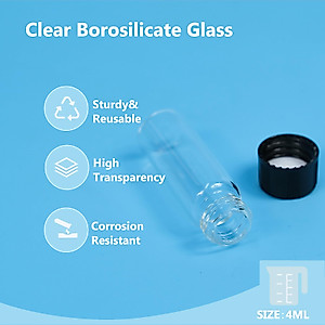 ALWSCI 1 Dram Glass Vials, Small Liquid Sample Vial, 15X45mm 4 ml Borosilicate Glass Empty Vials with Caps, 13-425 Black Screw Caps with PE Liner, Pack of 20