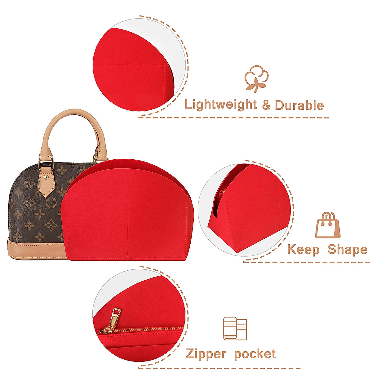 Soyizom Purse Organizer for Alma insert, Felt Bag Organizer Purse Organizer Insert For Alma PM BB insert organizer(BB,Red)