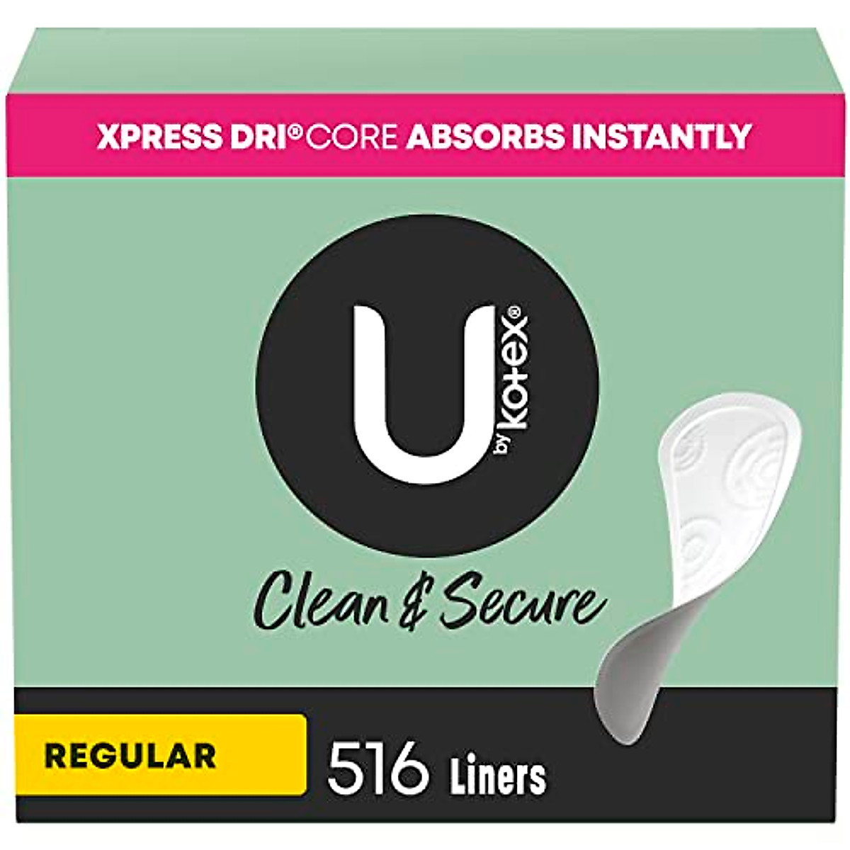 U by Kotex Clean & Secure Panty Liners, Light Absorbency, Regular Length, 516 Count (4 Packs of 129)