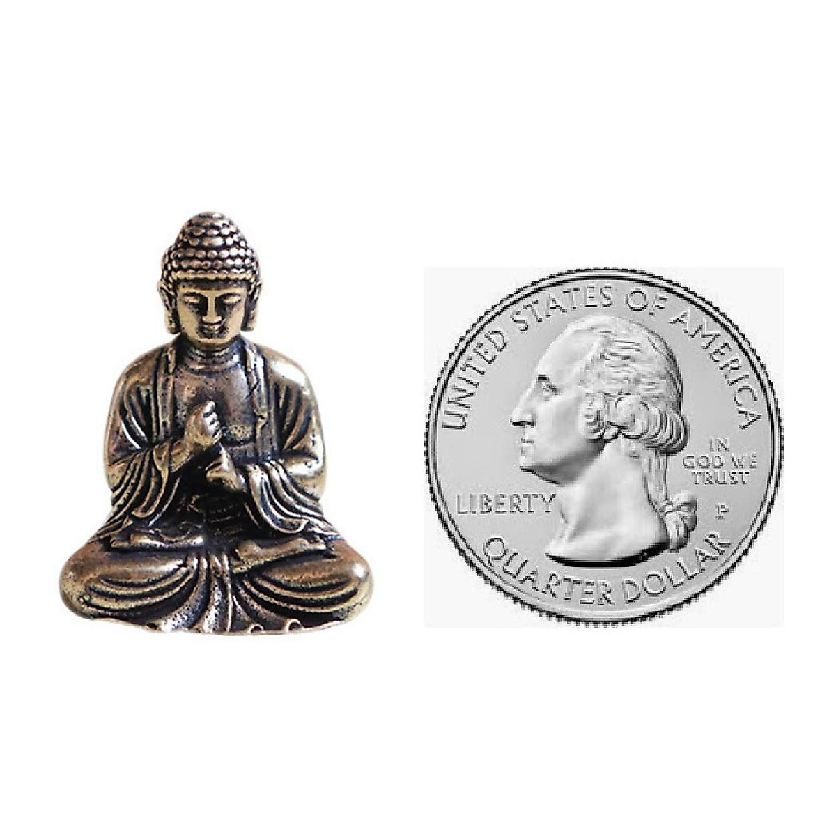 DMtse Brass Mini Antique Sakyamuni Buddha Statue Ornaments Meditation Seated Pose Journey Worship Attractive & Serene Small Pocket Buddha Statue Figurine