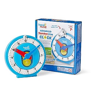 hand2mind Advanced NumberLine Clock™ for Kids Learning to Tell Time, Math Manipulatives for Telling Time, Analog Clock for Kids Learning, Learning to Tell Time Clock, Homeschool Supplies (1 Pack)