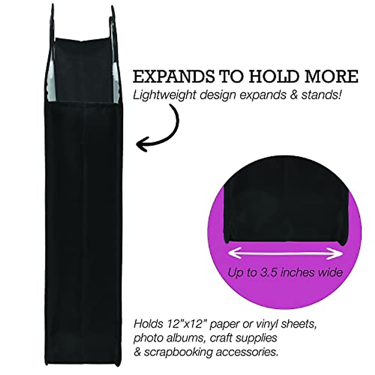 Samsill 12x12 Paper and Scrapbook Storage Organizer, Transparent, Expandable, Hook and Loop Closures, Padded Handle, Holds Scrapbook and Craft Paper, Vinyl and Mats, Photos, Cardstock