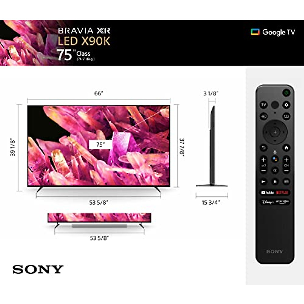 Sony 75 Inch 4K Ultra HD TV X90K Series: BRAVIA XR Full Array LED Smart Google TV with Dolby Vision HDR and Exclusive Features for The Playstation® 5 XR75X90K- 2022 Model