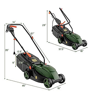 Safstar Electric Corded Lawn Mower Clearance, 12-AMP 14-Inch Walk-Behind Lawnmower with Collection Box, 3 Adjustable Height Position, Self Locking Function, 2-in-1 Push Lawn Mower for Backyard Patio