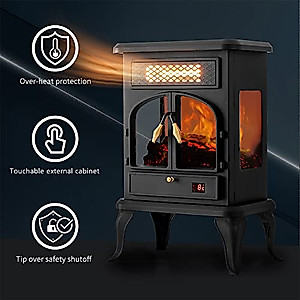 Selectric Electric Fireplace Heater with Remote ,22.4" Freestanding Portable Infrared Fireplace Heater with 3-Sides Realistic Flame for Indoor Use, Overheating and Tip-Over Safety,1000W/1500W