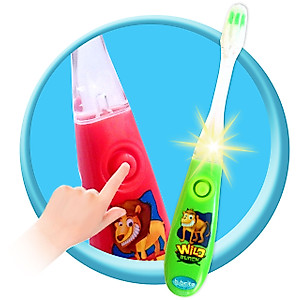 Children's Battery Powered Toothbrush with Flashing Timer - Pack of 3 (Wild Bunch - Boys)