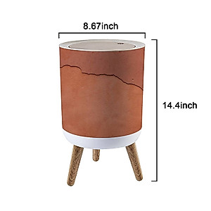 SHL96PZGX Small Trash Can with Lid Old Terracotta Painted Stucco Wall with Cracked Plaster Backgro with Wood Legs Wastebasket Round Garbage Bin for Kitchen, Bathroom, 1.8 Gallon - 7L