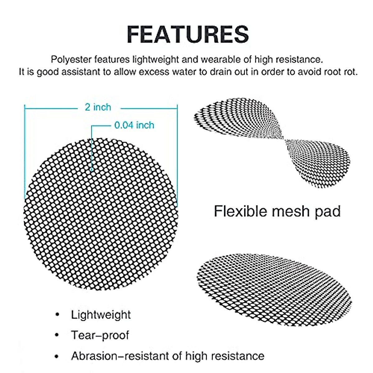 shemist 100PCS Pot Hole Mesh Pad, Bonsai Pot Bottom Grid Mat Mesh, Plant Drainage Screens Gasket, Round Drainage Mesh Hole Screens Keep Soil from Flowing Away, 2 Inch