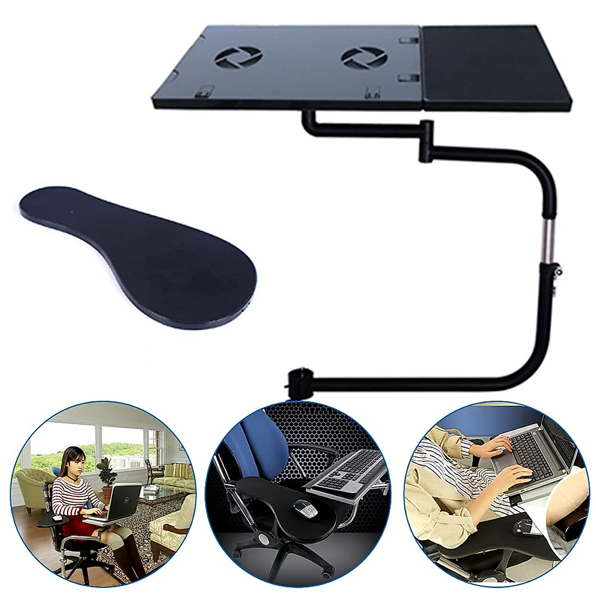 CNCEST Ergonomic Laptop Keyboard Mouse Chair Stand Mount Holder Installed to Chair Stainless Steel, Professional and Efficient
