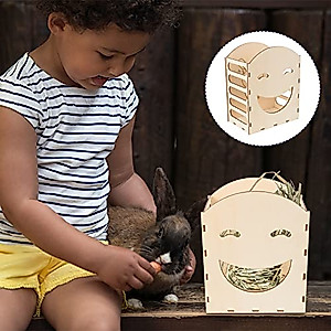 Bunny Hay Wooden Bunny Rabbit Hay Feeder: Less Wasted Wooden Food Feeding Rack Bunny Cage Grass Manger Holder for Guinea Pig Chinchilla Small Animals Pets Rabbit Feeder