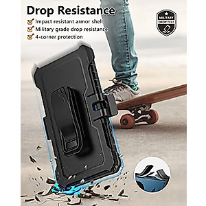 FNTCASE for Samsung Galaxy S22 Plus Case: Shockproof Durable S22+ Cell Phone Cover with Built-in Kickstand | TPU Bumper Textured | Full-Body Protective Rugged Belt-Clip Holster Designed Blue