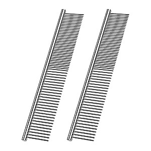 Kopal Dog Comb 2 Pack Pet Steel Comb Dogs and Cats, Stainless Steel Comb Rounded Teeth, Static-free Metal Comb Corrosion Resistant Cat Comb Pet Dematting Tool Flea Comb Pet Grooming Tool - 7.4in