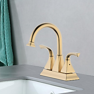 Derengge Centerset Bathroom Faucet, Brushed Gold Bathroom Sink Faucet, 4 Inch Two Handle Lavatory Faucet with Push up Pop-up Drain,F-4015-BG