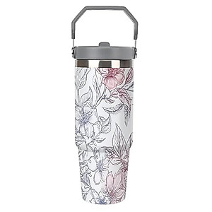 ZJCDPBR 30 Oz Tumbler with Foldable Handle And Flip Straw,Fresh Flowers Vacuum Insulated Travel Coffee Tumblers,Stainless Steel Leak-Proof Water Bottle,Fits in Cup Holder,Keep Cold 24H & Hot 12H