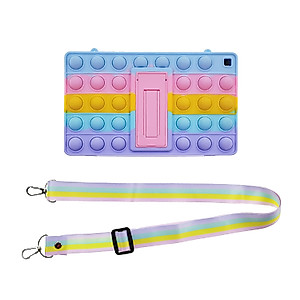 iZi Way Pop It Tablet Case for Amazon Fire HD 10 10.1" Kids (9th & 7th Generation, 2019/2017 Release), Fidget Toy Popit Poppet Push Bubble Wrap Cute Silicone Cover Stand Lanyard - Rainbow