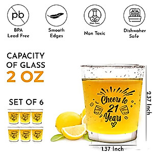 BISYATA 21st Birthday Gift - 21st Birthday Party Decorations for Her or Him - Cheers to 21 Years Shot Glasses Set of 2 - CLEAR 2oz - With Gift Box