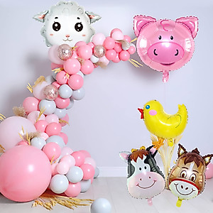 5 PCS Farm Animal Balloons, Farm Birthday Party Decorations Cow Donkey Sheep Pig Chicken Foil Mylar Birthday Balloons for Wedding Baby Shower Farm Party Supplies