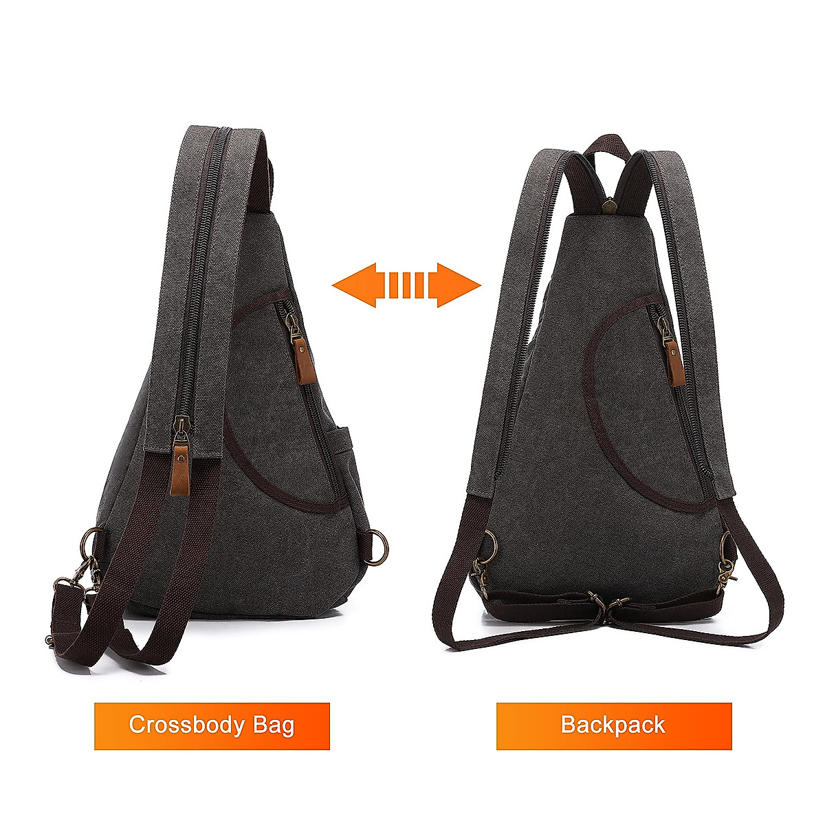 LOVEVOOK Sling Bag Canvas Crossbody Backpack Genuine Leather Shoulder Bag Casual Daypacks For Men Cycling Hiking Travel