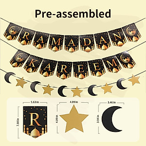 Ramadan Kareem Banner, Ramadan Banner with Star and Moon, Ramadan Kareem Decoration for Wall and Mantle - Pre-strung